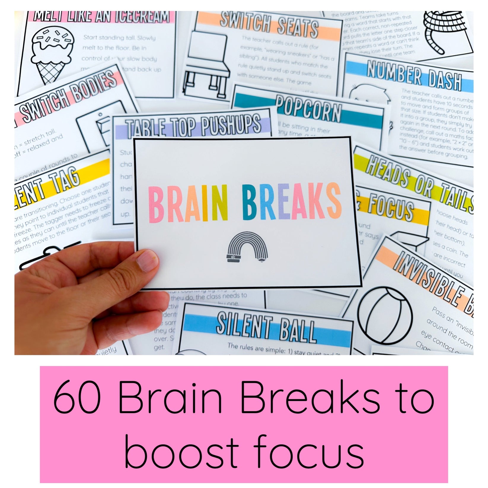 60 Brain Break cards / Brain Break ideas – Rainbow Sky Creations AU