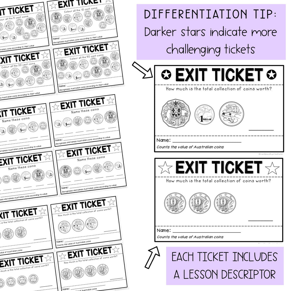 Australian Money Exit Tickets - Maths Assessment (Grade 1) – Rainbow ...