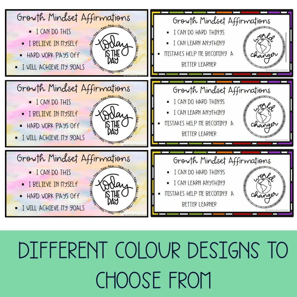 Growth Mindset Affirmations For Flexible Seating – Rainbow Sky Creations AU