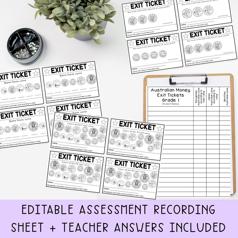 Australian Money Exit Tickets - Maths Assessment (Grade 1) – Rainbow ...