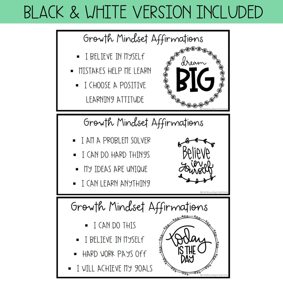 Growth Mindset Affirmations For Flexible Seating – Rainbow Sky Creations AU