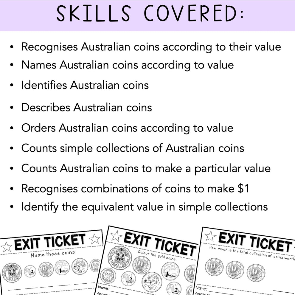 Australian Money Exit Tickets - Maths Assessment (Grade 1) – Rainbow ...