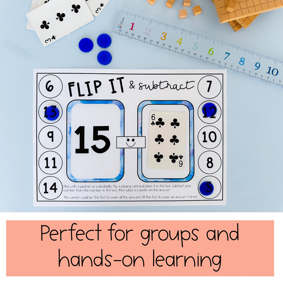 Subtraction Flip It Games - Subtraction Math Centres – Rainbow Sky ...
