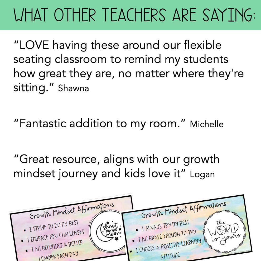 Growth Mindset Affirmations For Flexible Seating – Rainbow Sky Creations AU
