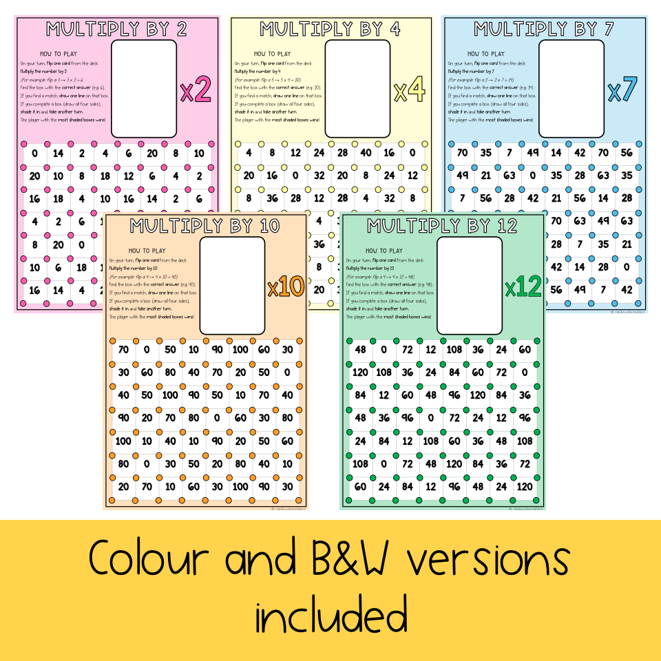 Multiplication Dots and Boxes Games – Rainbow Sky Creations AU