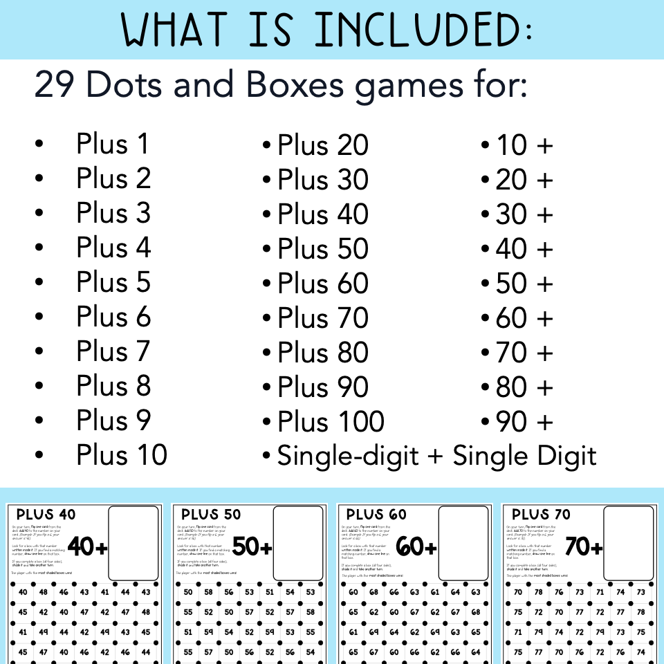 Addition Dots and Boxes Games – Rainbow Sky Creations AU