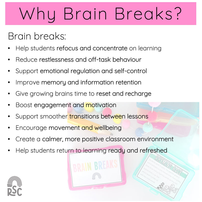 60 Brain Break cards / Brain Break ideas – Rainbow Sky Creations AU