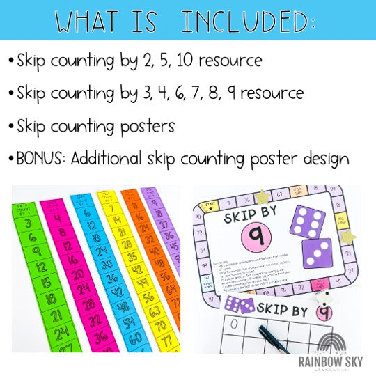 Skip Counting Games BUNDLE | Number Sequencing Activities – Rainbow Sky ...