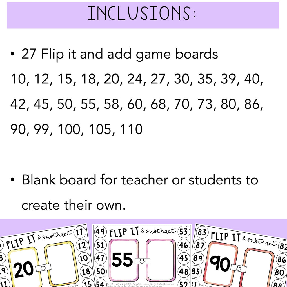Subtraction Fluency Games | Flip It Games | Subtraction Math Centres ...