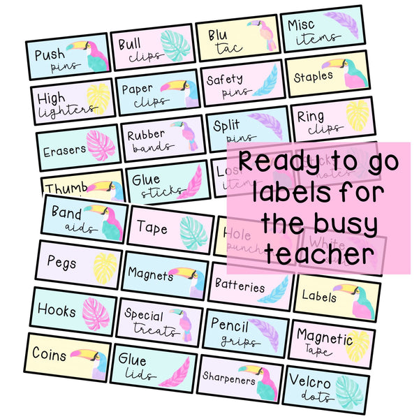 Editable Teacher Toolbox Labels (Toucan Theme) – Rainbow Sky Creations AU