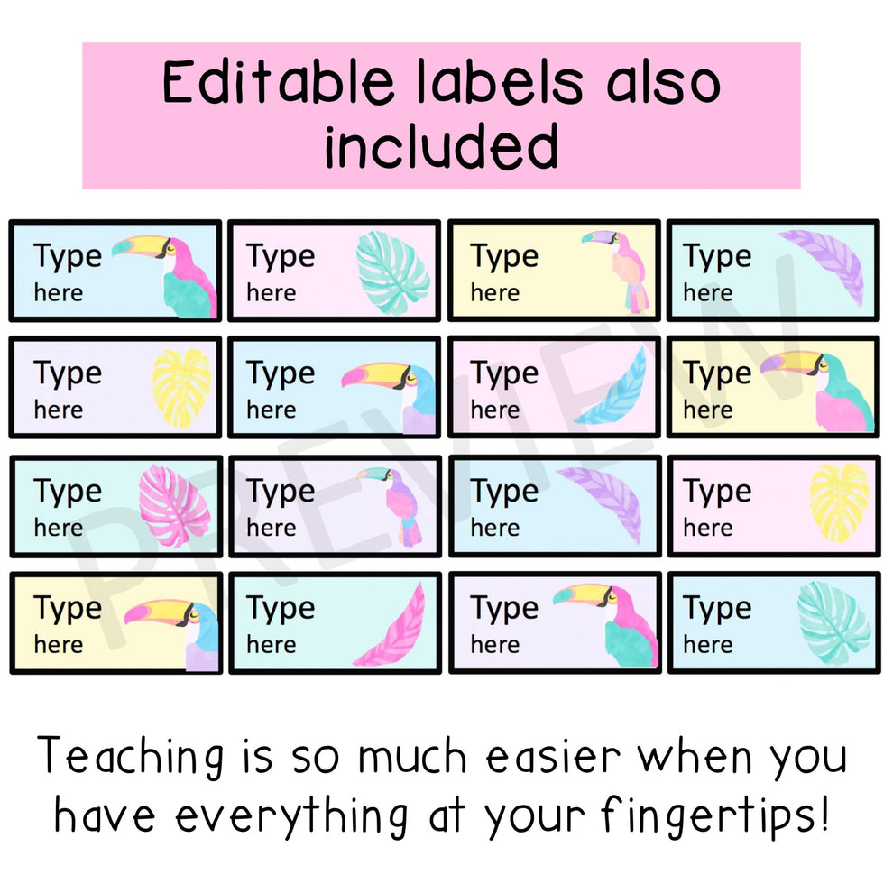Editable Teacher Toolbox Labels [Toucan Theme] – Rainbow Sky Creations AU