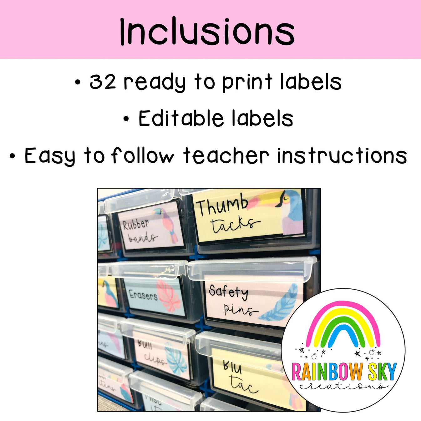 Editable Teacher Toolbox Labels (Toucan Theme) – Rainbow Sky Creations AU