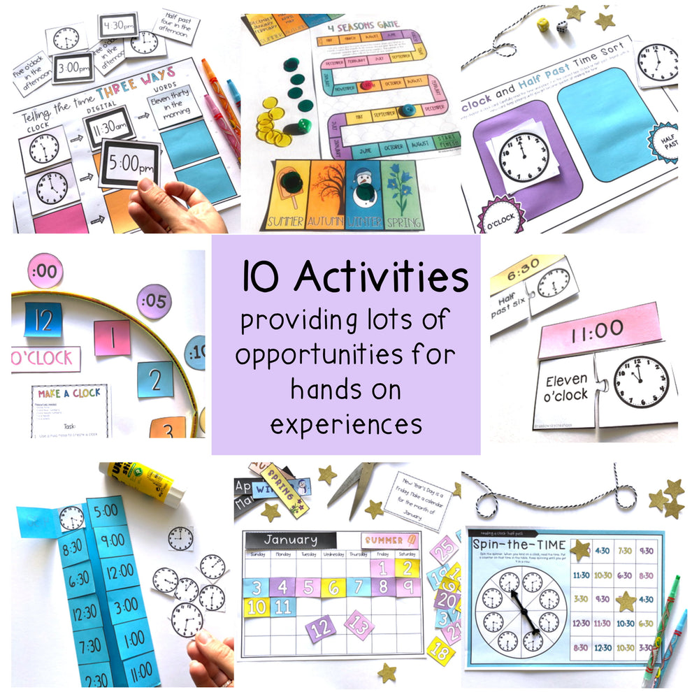 Telling Time Hands-on Math Centres (Grades 1-2) – Rainbow Sky Creations AU