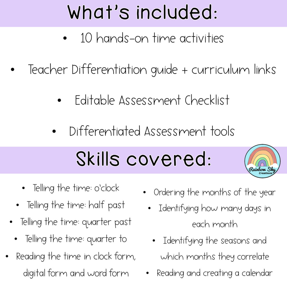 Telling Time Hands-on Math Centres (Grades 1-2) – Rainbow Sky Creations AU