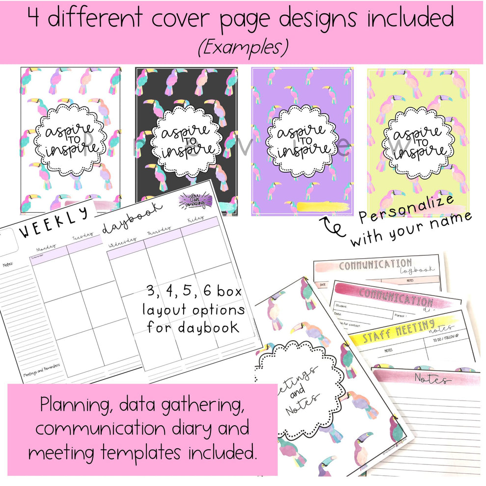 Editable Teacher Planner | Annual Planner [Toucan Theme] – Rainbow Sky ...