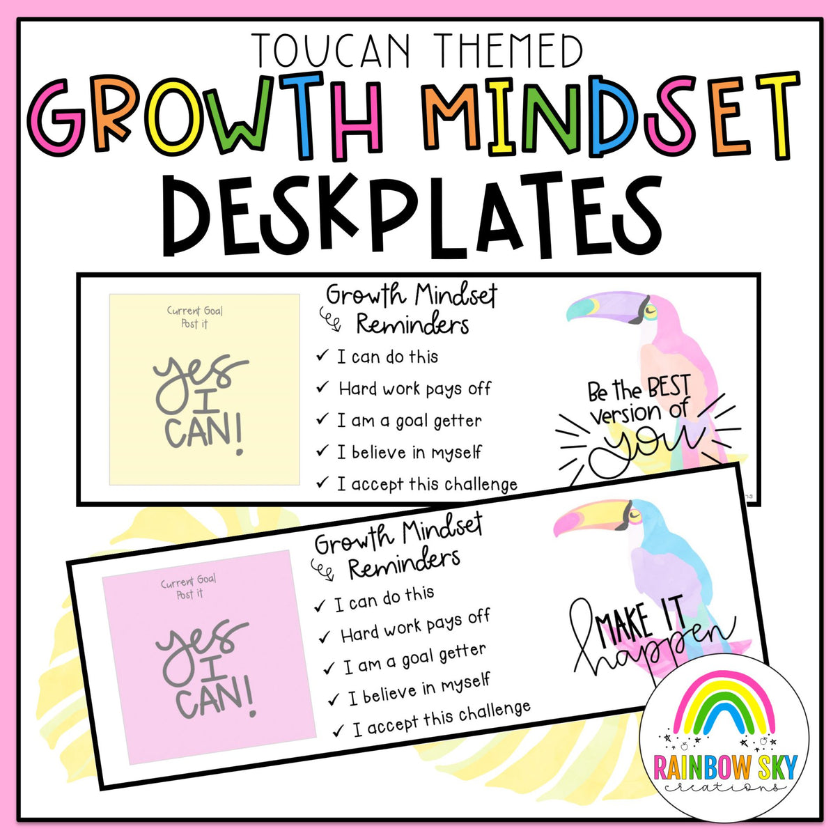 Growth Mindset Desk Plates | Desk Name Tags [Toucan Theme] – Rainbow ...