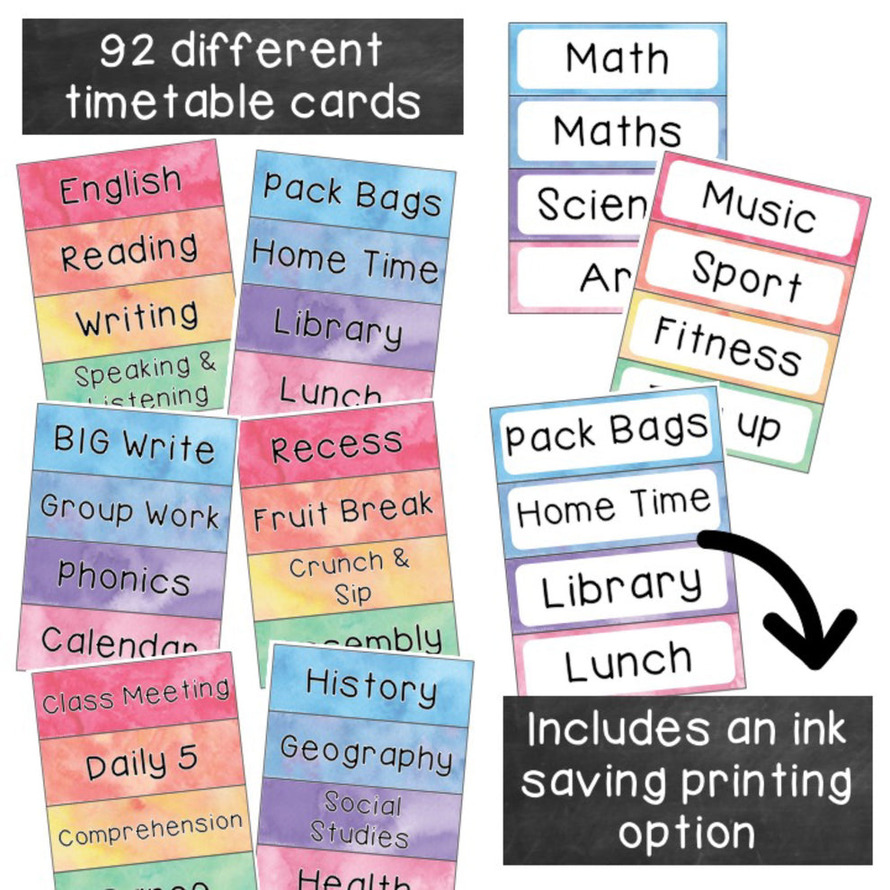 Editable Daily Timetable | Class Schedule [Watercolour Theme] – Rainbow ...