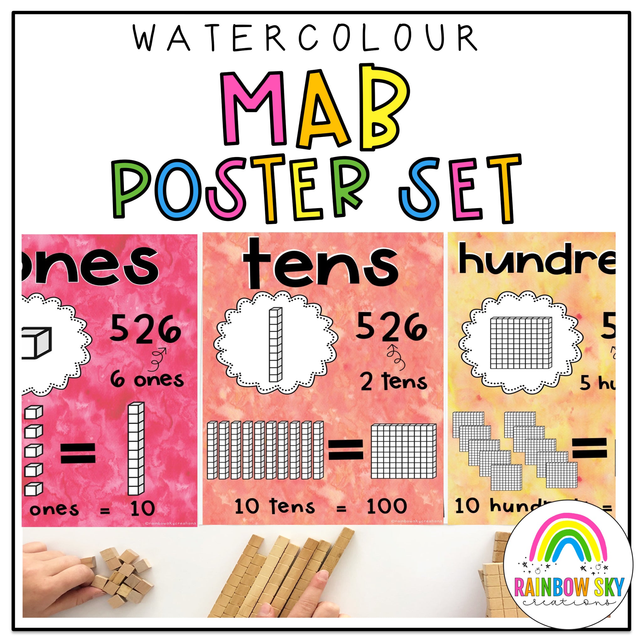 Place Value Posters - MAB Posters (Watercolour Theme) – Rainbow Sky ...