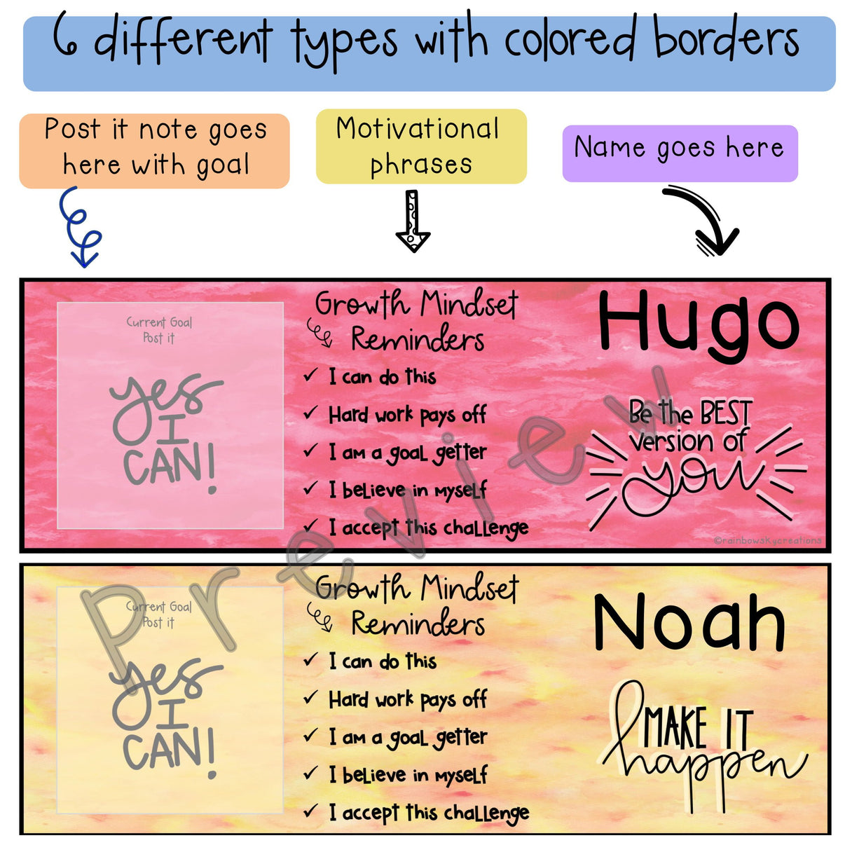 Growth Mindset Desk Plates | Name Plates [Watercolour theme] – Rainbow ...